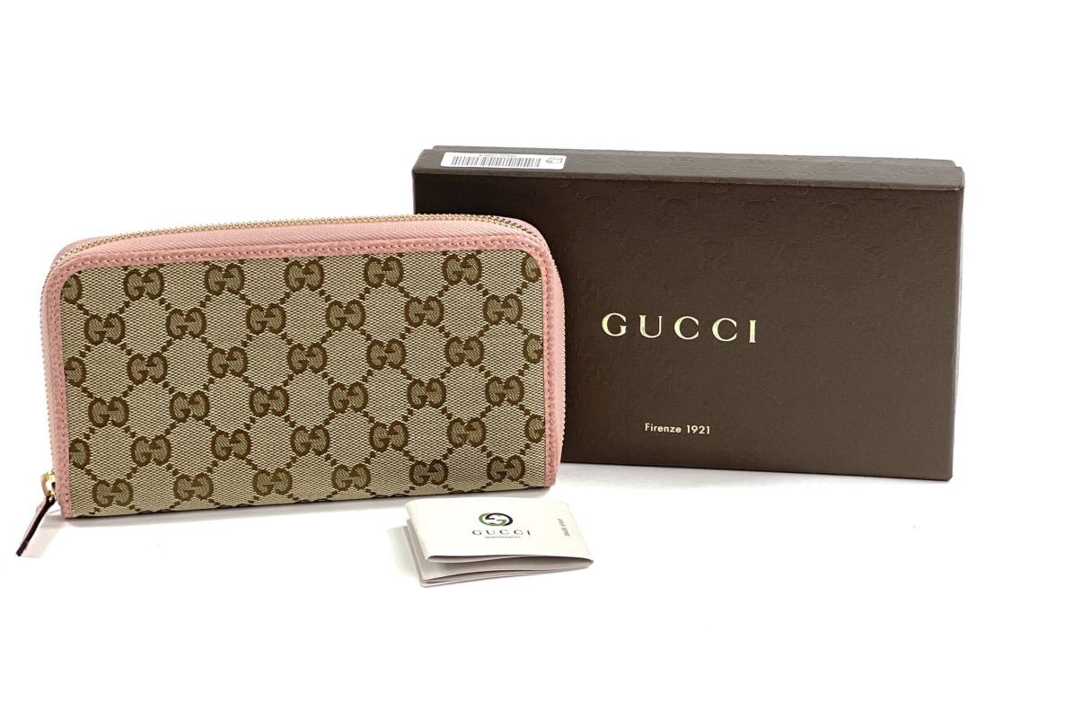 Gucci GG Canvas Zip Around Wallet with Soft Pink Trim - A World Of ...