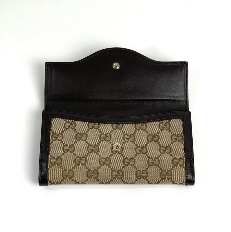 Gucci GG Long Wallet with Dark Brown Leather Trim - A World Of Goods ...