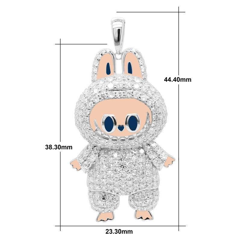 Labubu Daddy Bu .925 Sterling Silver Rhodium 18" Necklace Blue Face 2.5 ...