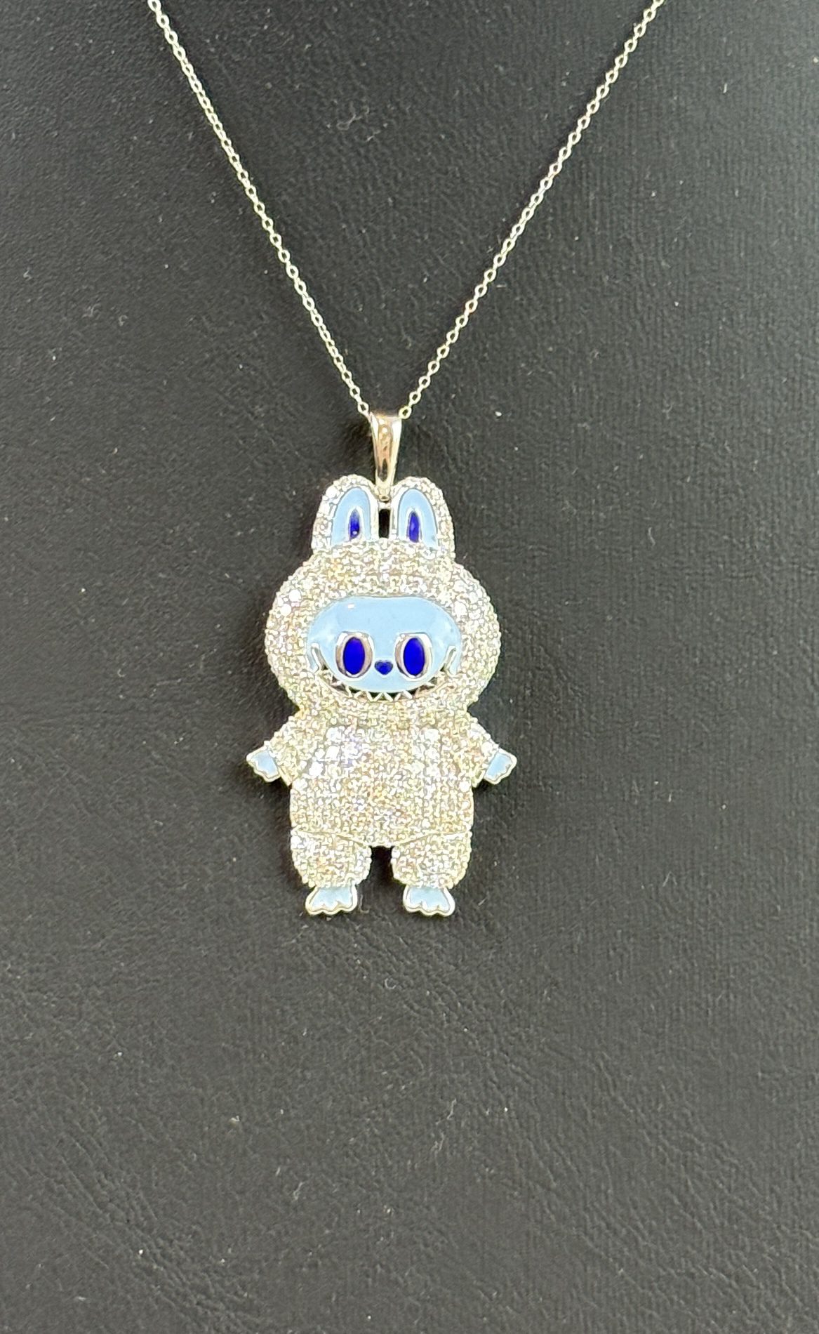 Labubu Daddy Bu .925 Sterling Silver Rhodium 18" Necklace Blue Face 2.5 ...